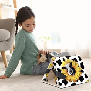 RATGDN Small Pet Hideout Sunflower and Cow Print Hamster House Guinea Pig Playhouse for Dwarf Rabbits Hedgehogs Chinchillas