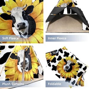 RATGDN Small Pet Hideout Sunflower and Cow Print Hamster House Guinea Pig Playhouse for Dwarf Rabbits Hedgehogs Chinchillas