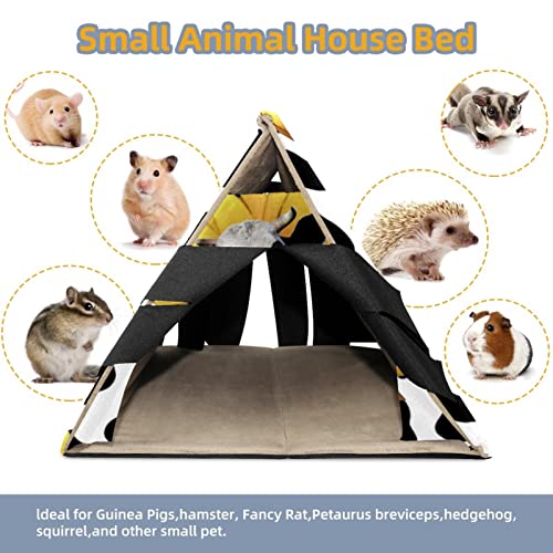 RATGDN Small Pet Hideout Sunflower and Cow Print Hamster House Guinea Pig Playhouse for Dwarf Rabbits Hedgehogs Chinchillas