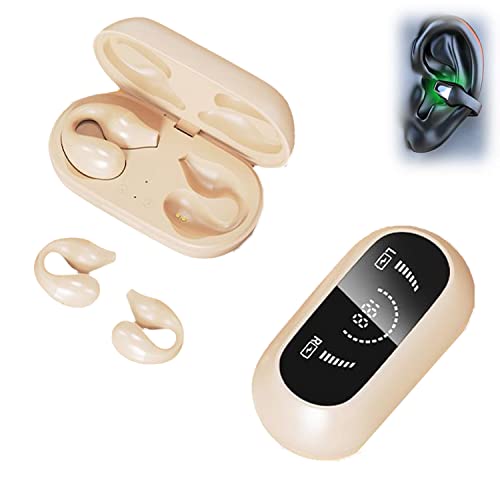 Spida Mount Wireless Ear Clip Bone Conduction Headphones - Wireless Ear Clip Bluetooth Headset, Mini Bone Conduction Headphones, Open Ear Headphones Wireless Bluetooth for Running Sports (Beige)