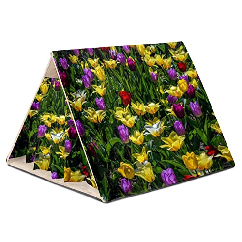 RATGDN Small Pet Hideout Colorful Flower Purple Yellow Tulip Hamster House Guinea Pig Playhouse for Dwarf Rabbits Hedgehogs Chinchillas