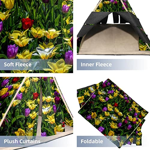 RATGDN Small Pet Hideout Colorful Flower Purple Yellow Tulip Hamster House Guinea Pig Playhouse for Dwarf Rabbits Hedgehogs Chinchillas