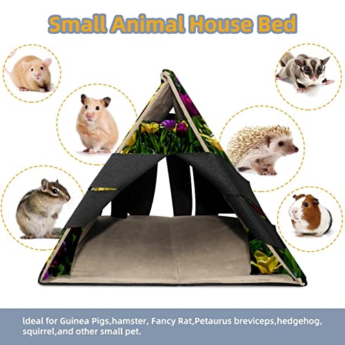 RATGDN Small Pet Hideout Colorful Flower Purple Yellow Tulip Hamster House Guinea Pig Playhouse for Dwarf Rabbits Hedgehogs Chinchillas