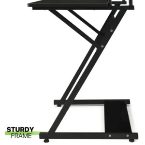 Magshion Computer Desk with Monitor Shelf 3 Tier Z-Shape Leg Frame Black Home Office Writing Study Black Table Workstation Table