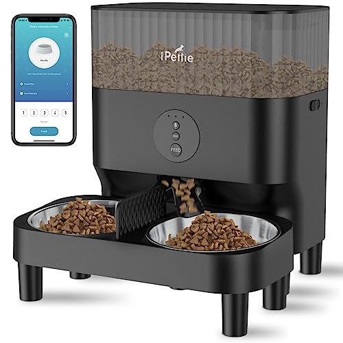 iPettie Automatic WiFi Pet Feeder for 2 Pets, 5L/21 Cup Capacity, 1-10 Meals Per Day, Adjustable Bowl Height, Smart Dog Cat Feeder with 2 Stainless Steel Bowls, Voice Recording, 2.4G WiFi App Control