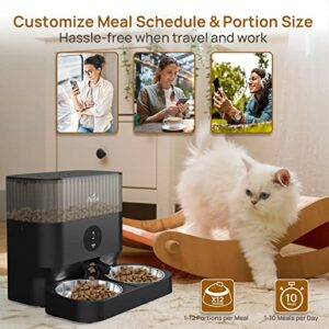 iPettie Automatic WiFi Pet Feeder for 2 Pets, 5L/21 Cup Capacity, 1-10 Meals Per Day, Adjustable Bowl Height, Smart Dog Cat Feeder with 2 Stainless Steel Bowls, Voice Recording, 2.4G WiFi App Control