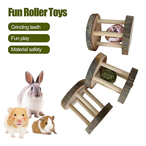 leasote Hamster Rabbit Chew Toy Natural Wooden Play Toy, Wood Teeth Grinding Toy with Bell for Parrot, Rabbit, Chinchilla, Guinea Pig, Hamster Small Animals B