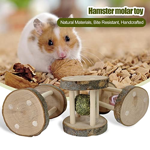 leasote Hamster Rabbit Chew Toy Natural Wooden Play Toy, Wood Teeth Grinding Toy with Bell for Parrot, Rabbit, Chinchilla, Guinea Pig, Hamster Small Animals B