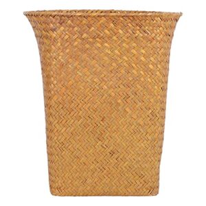 healeved straw woven wastebasket wicker trash can rattan paper storage baskets decorative garbage bin rubbish container round laundry hamper flower vase planter holder brown