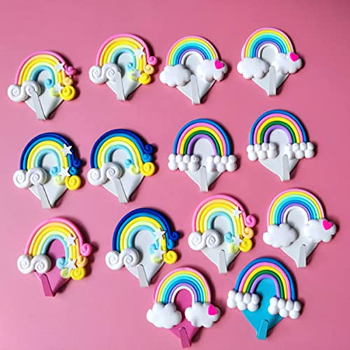 Cabilock 10Pcs Clouds Star Rainbow Storage Hooks Adhesive Wall Hooks Sundries Hooks Wall Mounted Key Coat Hat Hanger for Bathroom Living Room Bedroom