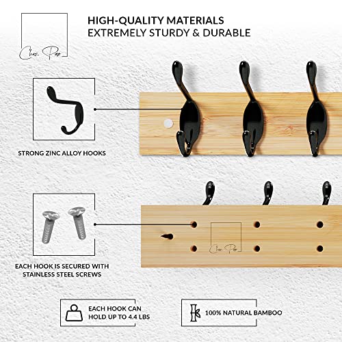 Chez Pao Coat Rack Wall Mount (2 Pack) Bamboo Coat Hangers for Wall with 8 Hooks - Wall Mounted Coat Rack - Wall Coat Rack - Coat Hanger Wall Mount