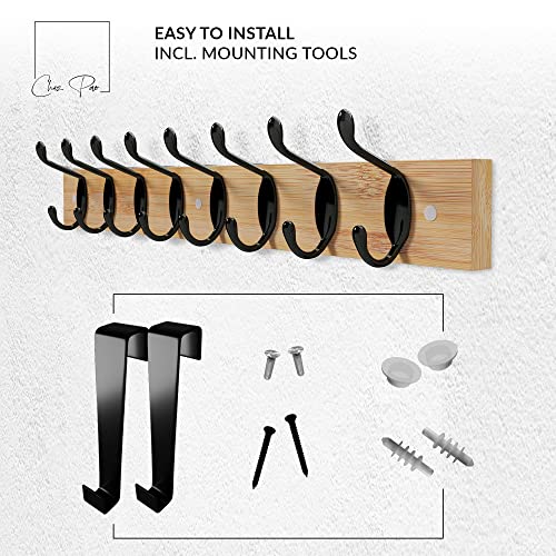 Chez Pao Coat Rack Wall Mount (2 Pack) Bamboo Coat Hangers for Wall with 8 Hooks - Wall Mounted Coat Rack - Wall Coat Rack - Coat Hanger Wall Mount