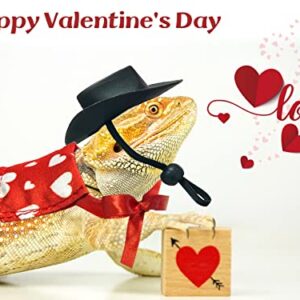 Vehomy 4Pcs Valentine's Day Bearded Dragon Outfit Bearded Dragon Cowboy Hat & Lizard Bandana Small Pet Love Heart Scarf Cowboy Costume Accessories for Lizard Hamster Leopard Gecko