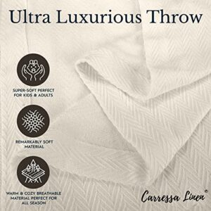 Carressa Linen Pure Cotton, Luxury King Size Sand Blanket Herringbone Pattern, Lightweight, Soft & Cozy Premium Fall Throw Blanket for All Seasons, 350GSM & 106X92 with Free Cotton Pouch