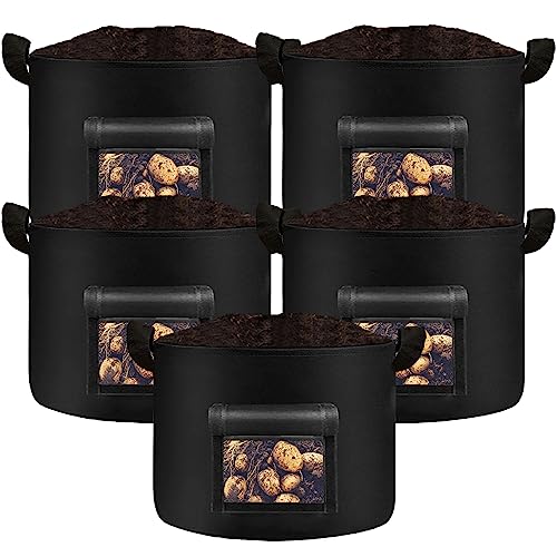 kopotma 5Packs 15 Gallon Potato Grow Bag, 450G Heavy Duty Potato Bags for Growing Potatoes Fabric Potato Grow Bags with Flap, Potato Growing Containers Potato Planter Bags for Vegetables