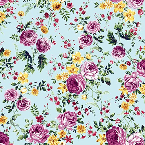 Texco Inc Printed Wool Dobby Watercolor Flowers Pattern/100% Polyester No Stretch Chiffon Woven Decoration Apparel Home/DIY Fabric, Mint Rose 1 Yard