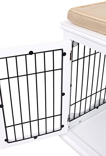 BIRDROCK HOME Decorative Dog Kennel with Pet Bed for Small Dogs - White - Double Door - Wooden Wire Dog House - Indoor Pet Dog Crate Side Table - Bed Nightstand