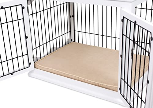 BIRDROCK HOME Decorative Dog Kennel with Pet Bed for Small Dogs - White - Double Door - Wooden Wire Dog House - Indoor Pet Dog Crate Side Table - Bed Nightstand