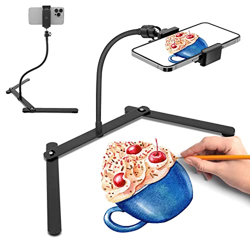 LimoStudio Overhead Flexible Gooseneck Tabletop 13.6-Inch Tripod Lightweight Stand Phone Holder Mount Compatible with iPhone, Galaxy, Pixel, AGG3314