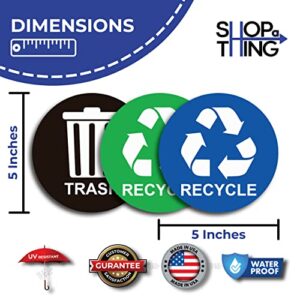 Recycle Sticker Trash Can Decal - Large Recycling Vinyl - 4 Pack (Black,Blue & Green) | ST - 019 (Size 5 Inches)