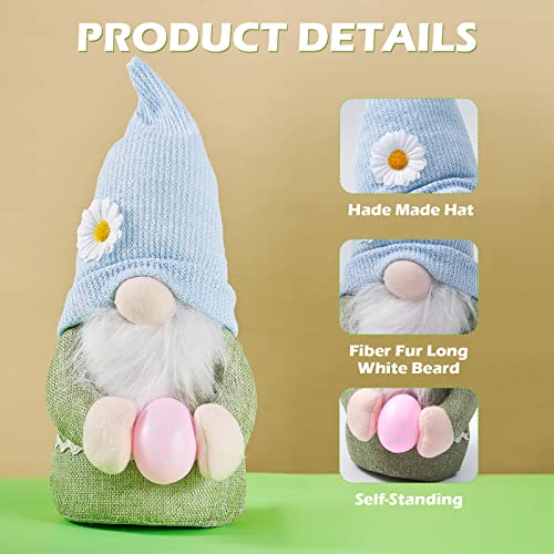 HOMDAILY 11 Pieces Easter Decorations-Easter Tiered Tray Decor Bundle-Easter Wooden Eggs Garland&3 Decorative Blocks&1 Sign-Gnome Bunny Plush-Rustic Farmhouse Spring Decor for Home Kitchen Table Shelf