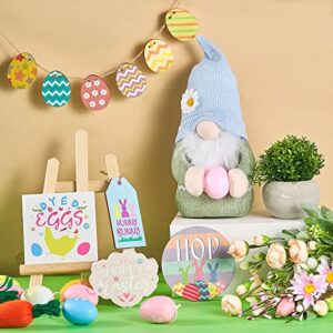 HOMDAILY 11 Pieces Easter Decorations-Easter Tiered Tray Decor Bundle-Easter Wooden Eggs Garland&3 Decorative Blocks&1 Sign-Gnome Bunny Plush-Rustic Farmhouse Spring Decor for Home Kitchen Table Shelf