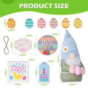 HOMDAILY 11 Pieces Easter Decorations-Easter Tiered Tray Decor Bundle-Easter Wooden Eggs Garland&3 Decorative Blocks&1 Sign-Gnome Bunny Plush-Rustic Farmhouse Spring Decor for Home Kitchen Table Shelf