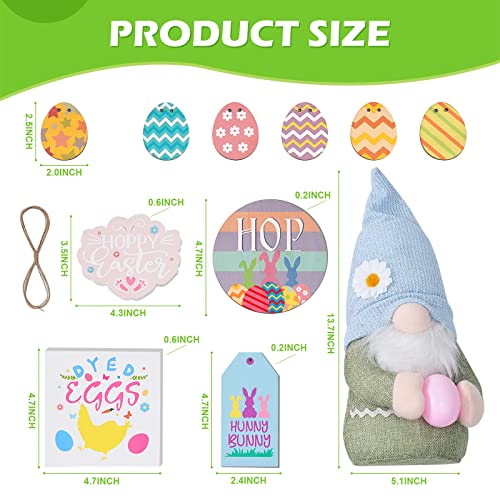 HOMDAILY 11 Pieces Easter Decorations-Easter Tiered Tray Decor Bundle-Easter Wooden Eggs Garland&3 Decorative Blocks&1 Sign-Gnome Bunny Plush-Rustic Farmhouse Spring Decor for Home Kitchen Table Shelf