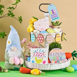 HOMDAILY 11 Pieces Easter Decorations-Easter Tiered Tray Decor Bundle-Easter Wooden Eggs Garland&3 Decorative Blocks&1 Sign-Gnome Bunny Plush-Rustic Farmhouse Spring Decor for Home Kitchen Table Shelf