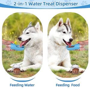 Kytely Dog Water Bottle, Portable Pet Water Bottle with Food Container,Leak Proof Puppy Water Dispenser with Drinking Feeder for Cat,Pets Outdoor Walking,Hiking,Puppy Essentials,Dog Stuff (19oz Blue)