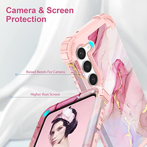 PIXIU for Samsung Galaxy s23 Plus case with 2PCS Tempered Screen Protector&1 pcs Len Camara Protector, Heavy Duty 3 Layer (Silicone+Plastic) Shockproof Full-Body Protective Sturdy Hybrid Marble Case