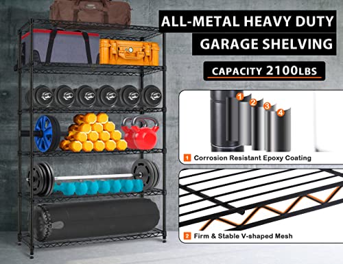 Heavy Duty 6-Tier Storage Shelves Adjustable NSF Garage Shelving with Wheels & Adjustable Feets,Free Standing Shelves for Storage Closet Pantry Garage Wire Shelving Unit Metal Shelving,48"Lx18"Wx72"H