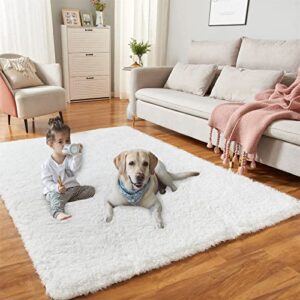 yqqrigro 8x10 feet rugs for bedroom, white super soft shaggy rugs fluffy carpets, indoor modern plush area rugs for living room dorm kids room, fuzzy non-slip rugs for kids boys girls