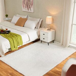 YQQRIGRO 8x10 Feet Rugs for Bedroom, White Super Soft Shaggy Rugs Fluffy Carpets, Indoor Modern Plush Area Rugs for Living Room Dorm Kids Room, Fuzzy Non-Slip Rugs for Kids Boys Girls