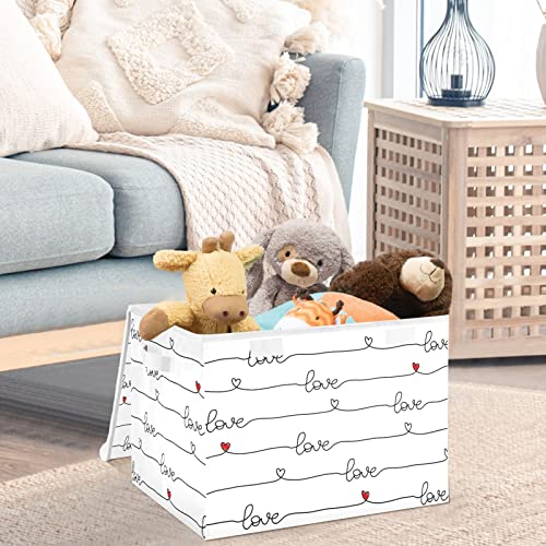 CaTaKu Large Fabric Storage Bins With Lids,Valentine's Day Line Storage Boxes With Handles for Organizing Clothes, Collapsible Storage Cube Bins Baskets for Shelves