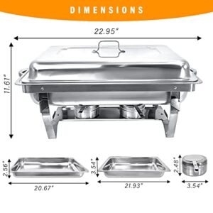 PRIJESSE 4 Pack 8QT Chafing Dish Buffet Set Stainless Steel Food Warmer Chafer Complete Set with Water Pan, Chafing Fuel Holder for Party Catering,Silver