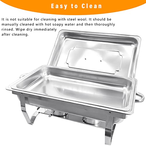 PRIJESSE 4 Pack 8QT Chafing Dish Buffet Set Stainless Steel Food Warmer Chafer Complete Set with Water Pan, Chafing Fuel Holder for Party Catering,Silver