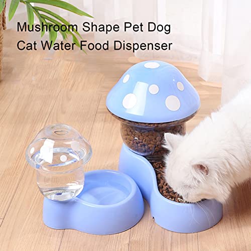 Worparsen Pets Auto Feeder, Automatic Dog Gravity Food Feeder, Cat Water Dispenser, Mushroom Shape Dog Cat Water Food Container, Pet Food Bowl for Small Medium Dog Pets Puppy Kitten Blue