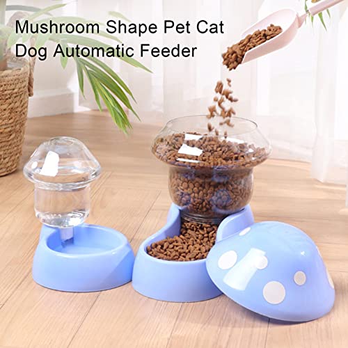 Worparsen Pets Auto Feeder, Automatic Dog Gravity Food Feeder, Cat Water Dispenser, Mushroom Shape Dog Cat Water Food Container, Pet Food Bowl for Small Medium Dog Pets Puppy Kitten Blue