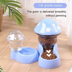 Worparsen Pets Auto Feeder, Automatic Dog Gravity Food Feeder, Cat Water Dispenser, Mushroom Shape Dog Cat Water Food Container, Pet Food Bowl for Small Medium Dog Pets Puppy Kitten Blue