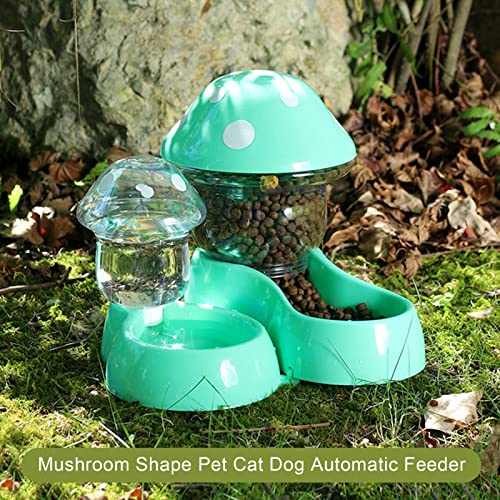 Worparsen Pets Auto Feeder, Automatic Dog Gravity Food Feeder, Cat Water Dispenser, Mushroom Shape Dog Cat Water Food Container, Pet Food Bowl for Small Medium Dog Pets Puppy Kitten Blue