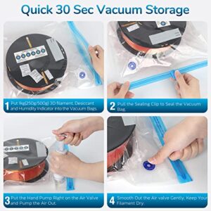 FugaCity 3D Printer Filament Storage Vacuum Bags Kit- 20Pack Reusable Vacuum Bags (PA+PE 13.8 ×12.6 in) with 20 Desiccants / 20 Humidity Cards /20 Clips/ 1 Hand Pump for Keep Filament Clean & Dry