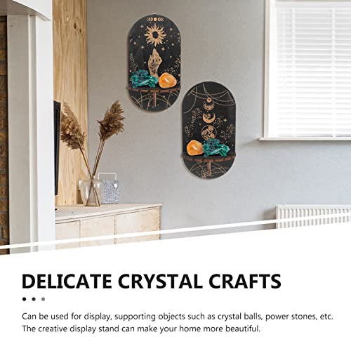 Operitacx 2pcs Wooden Crystal Display Shelf Crystal Holder Wall Mounted Witch Stuff Rack Stand Witchy Room Decoration for Crystals Stone Essential Oil