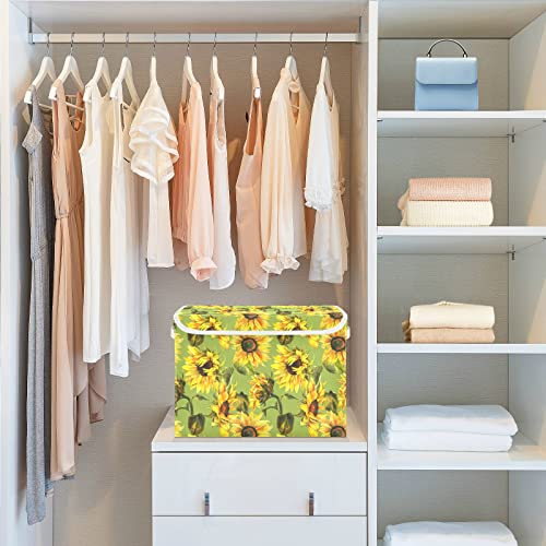 innewgogo Sunflowers Storage Bins with Lids for Organizing Baskets Cube with Cover with Handles Oxford Cloth Storage Cube Box for Books