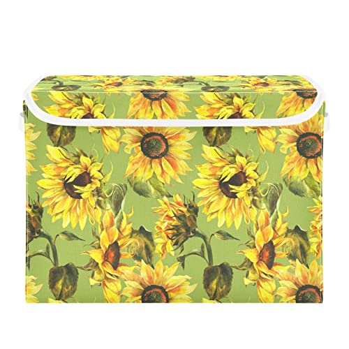 innewgogo Sunflowers Storage Bins with Lids for Organizing Baskets Cube with Cover with Handles Oxford Cloth Storage Cube Box for Books