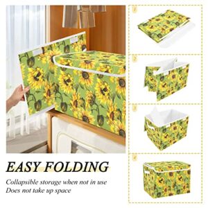 innewgogo Sunflowers Storage Bins with Lids for Organizing Baskets Cube with Cover with Handles Oxford Cloth Storage Cube Box for Books