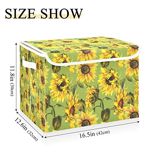 innewgogo Sunflowers Storage Bins with Lids for Organizing Baskets Cube with Cover with Handles Oxford Cloth Storage Cube Box for Books