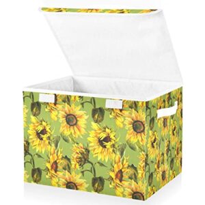 innewgogo Sunflowers Storage Bins with Lids for Organizing Baskets Cube with Cover with Handles Oxford Cloth Storage Cube Box for Books