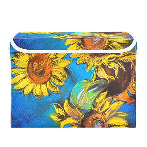 innewgogo Sunflowers Storage Bins with Lids for Organizing Foldable Storage Box With Lid with Handles Oxford Cloth Storage Cube Box for Home