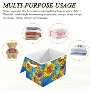 innewgogo Sunflowers Storage Bins with Lids for Organizing Foldable Storage Box With Lid with Handles Oxford Cloth Storage Cube Box for Home